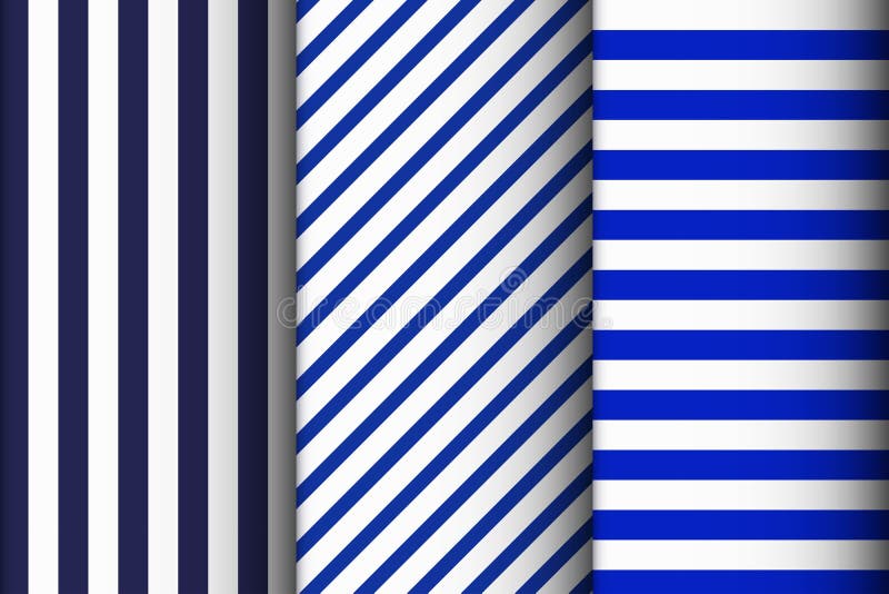 Set of 3 Seamless Striped Patterns in Blue and White Stock Vector ...