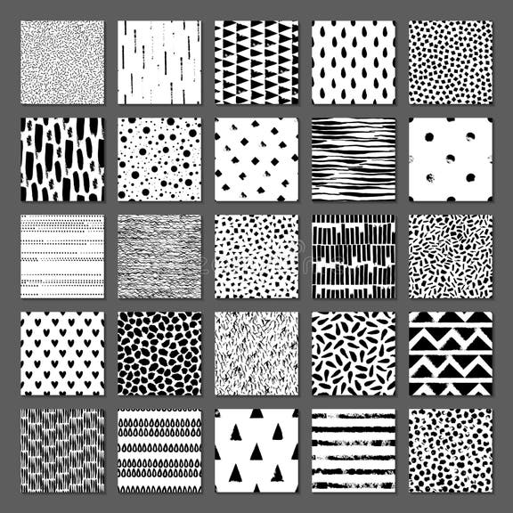 Set of 25 Seamless Texture. Drops, Points, Lines, Stripes, Circles ...