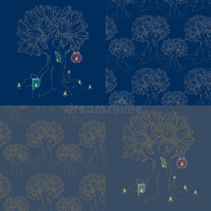 Set of 4 Seamless Textures Magic Tree and Candles Stock Vector ...