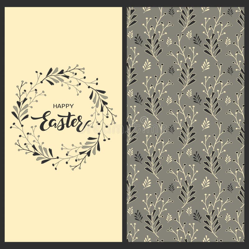 Set with Seamless Vector Flower Pretty Pattern and Easter Postcard with ...