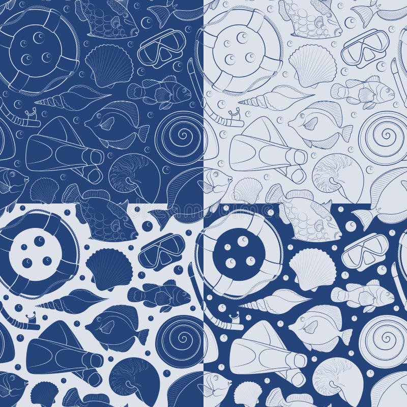 Set of Seamless Vector Pattern with Sea Elements. EPS10 Stock Vector ...