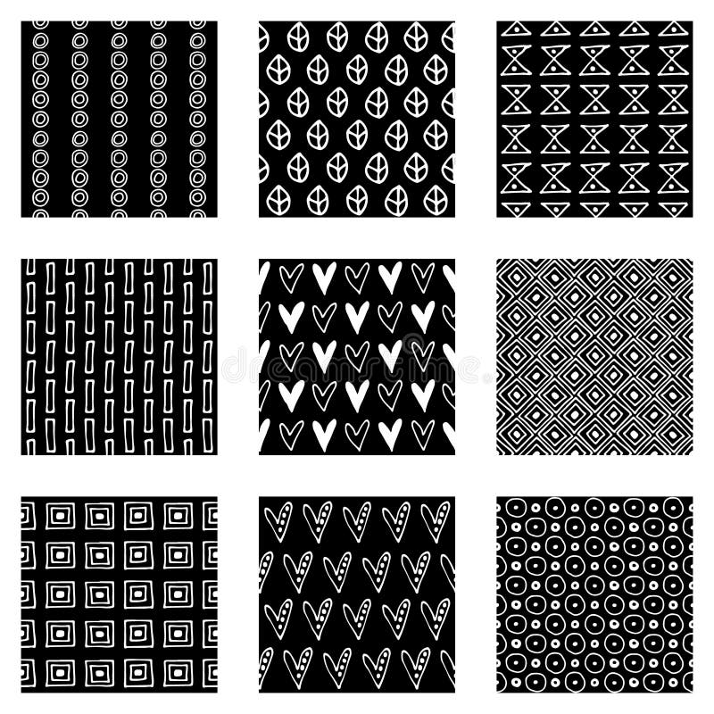 Set of Seamless Vector Patterns. Black and White Geometrical Endless ...