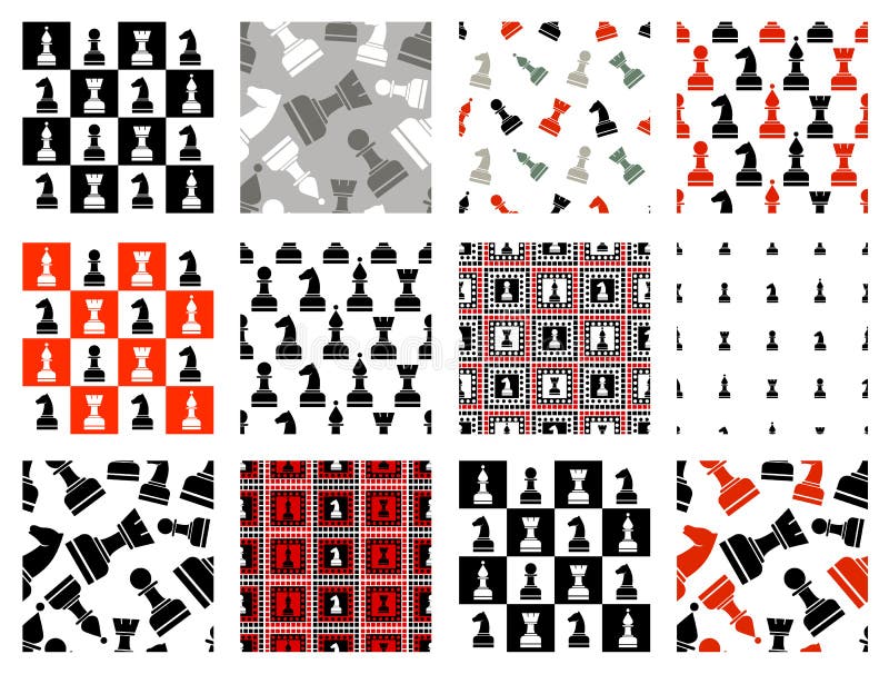 Set of Seamless Vector Patterns with Icons of Chess. Endless ...