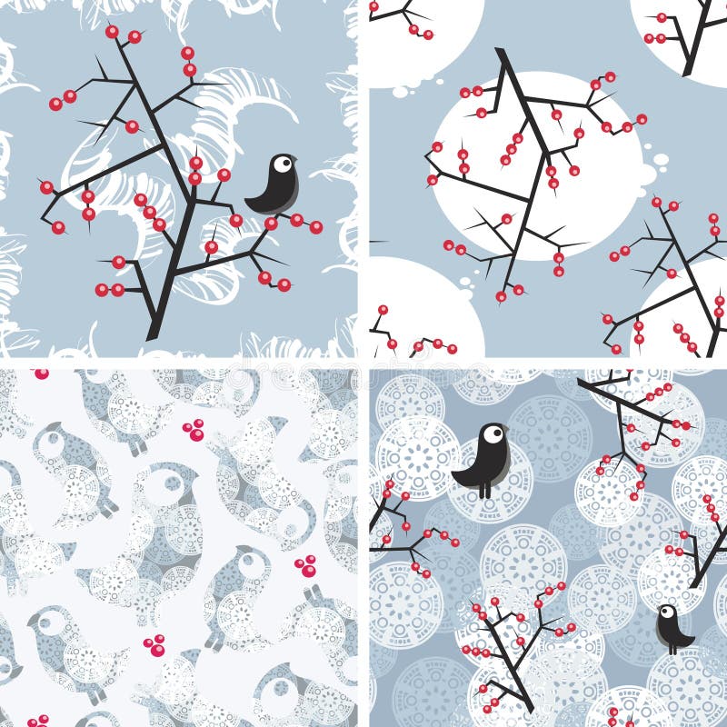 Winter Birds and Frozen Flowers Seamless Pattern. Stock Vector ...