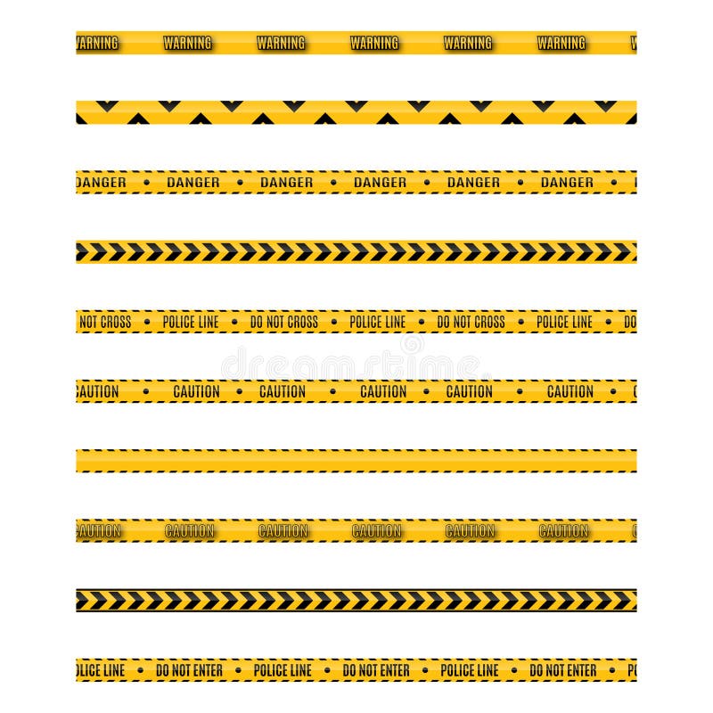Set of Seamless Yellow and Black Warning Tapes, Vector Illustration ...