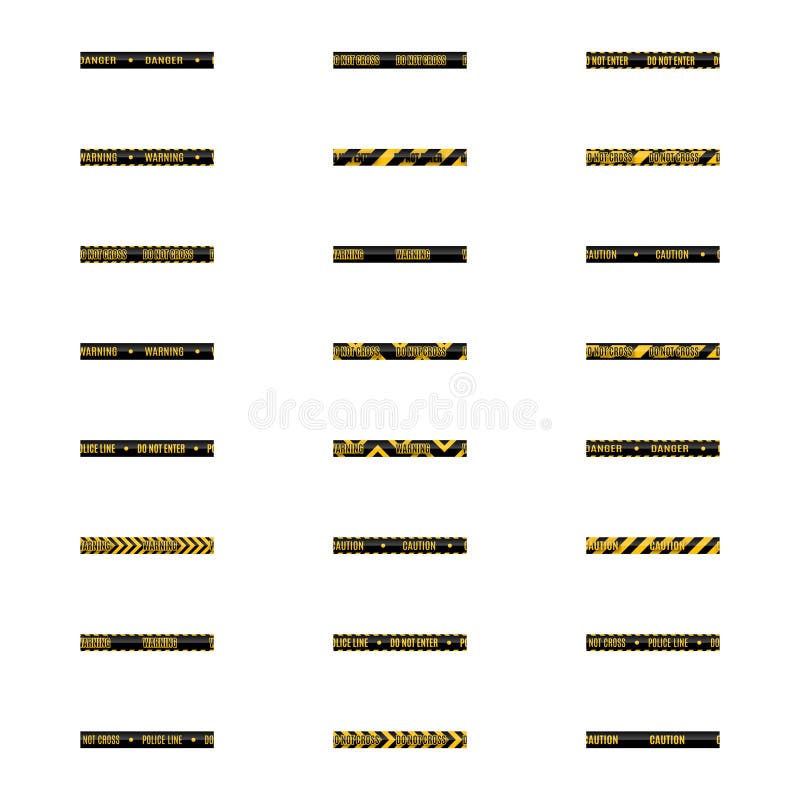 Set of Seamless Yellow and Black Warning Tapes, Vector Illustration ...