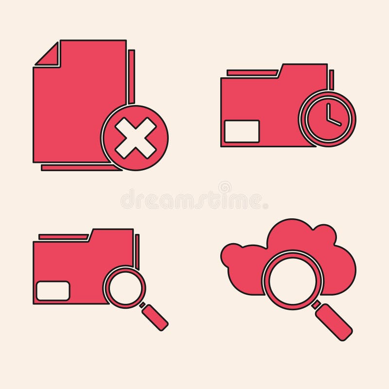 Set Search Cloud Computing Delete File Document Document Folder With Clock And Search Concept 6461