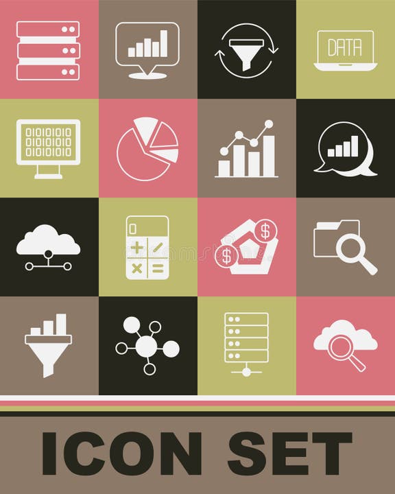 Set Search Cloud Computing, with Folder, Pie Chart Infographic, Sales Funnel, Binary Code ...
