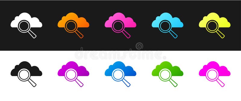 Set Search Cloud Computing Icon Isolated on Black and White Background ... Set Search Cloud Computing Icon Isolated on Black and White Background ...