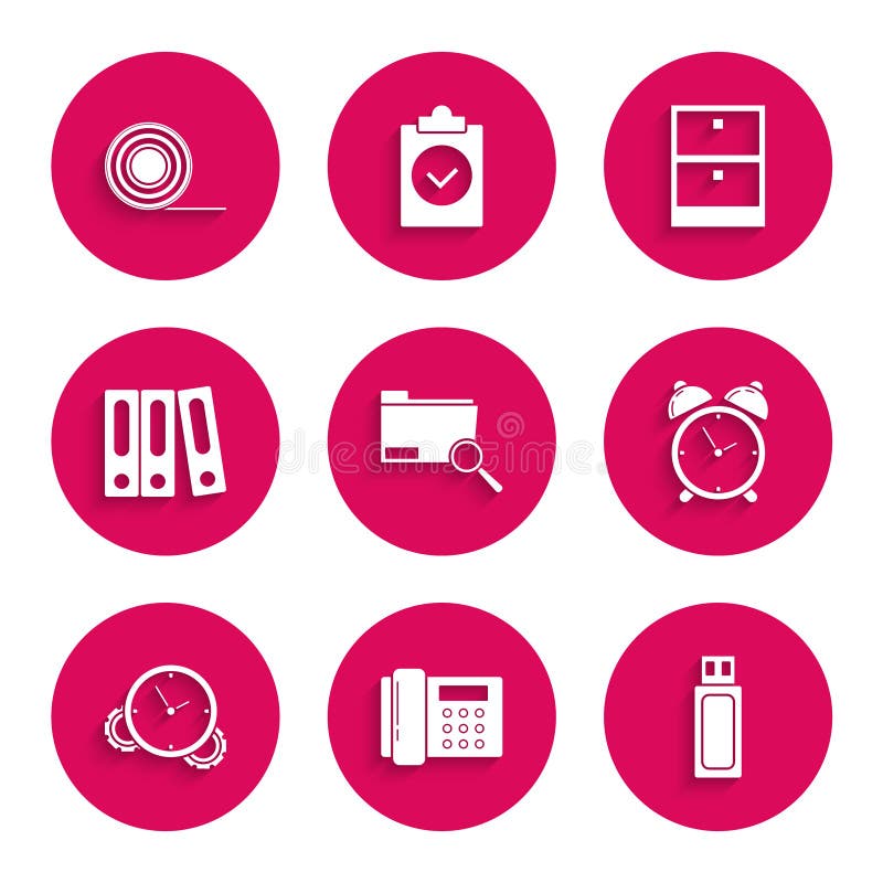 Set Search Concept with Folder, Telephone, USB Flash Drive, Alarm Clock ...