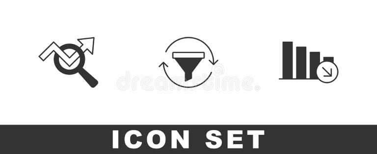 Set Search Data Analysis, Sales Funnel with Chart and Financial Growth Decrease Icon. Vector ...