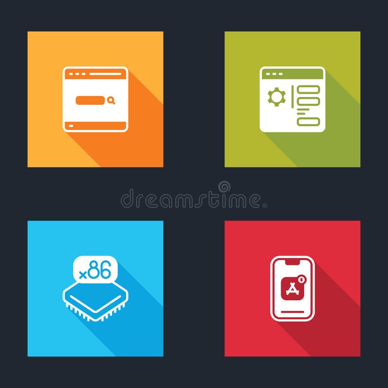 Set Search Engine Browser Setting Processor With Microcircuits Cpu And Mobile Apps Icon 1365