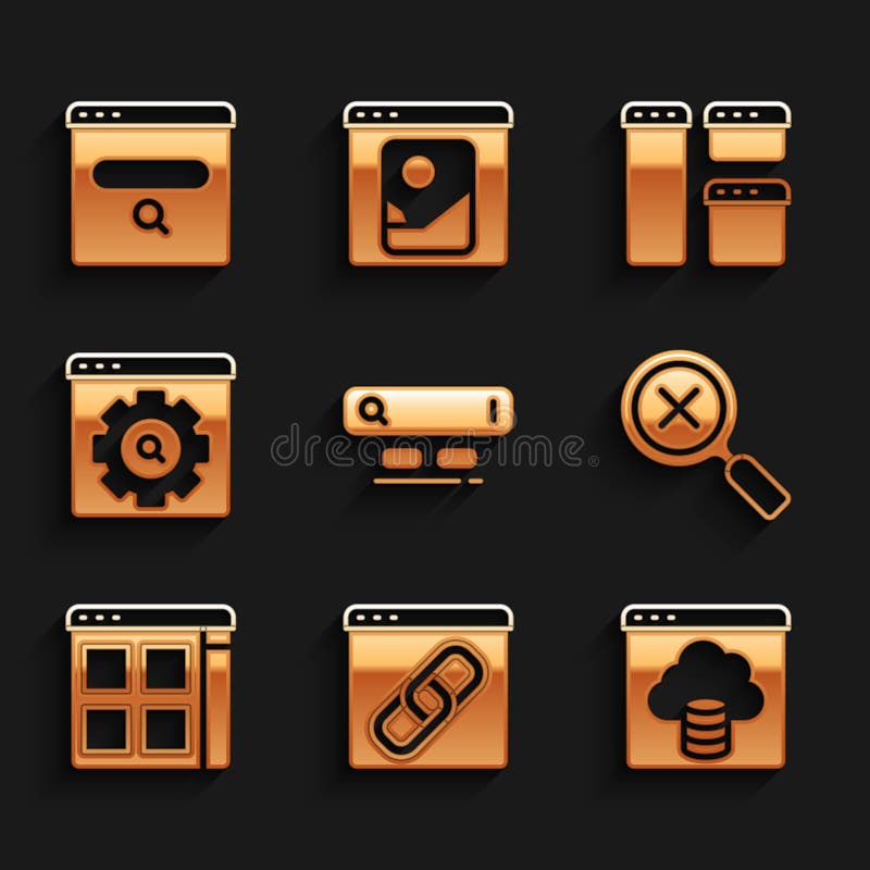 Set Search Engine, Browser Window, Cloud Technology Data Transfer, Magnifying Glass and Delete ...