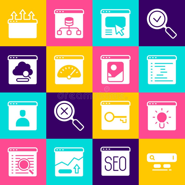 Set Search Engine, Browser Window, UI or UX Design, Digital Speed Meter, Cloud Technology Data ...