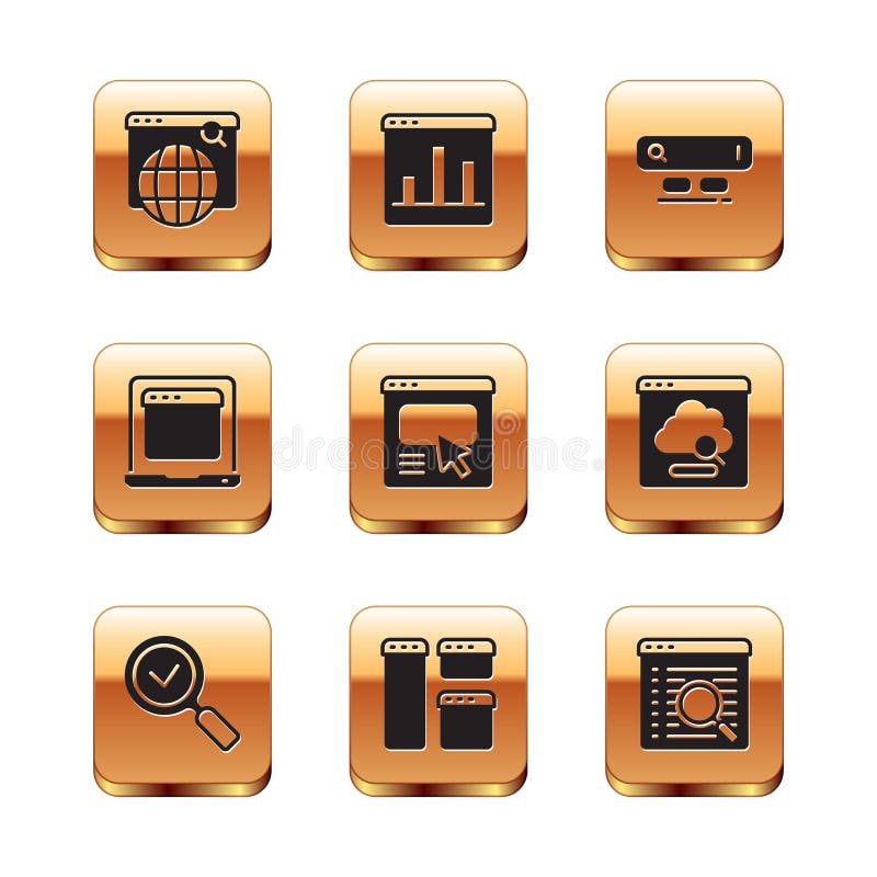 Set Search Engine, Magnifying Glass with Check Mark, Browser Window, UI or UX Design, Laptop ...