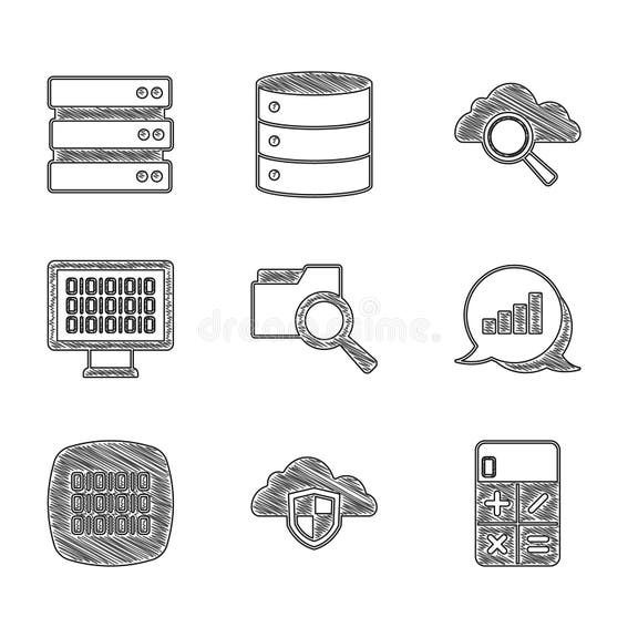 Set Search with Folder, Cloud and Shield, Calculator, Pie Chart Infographic, Binary Code, Cloud ...