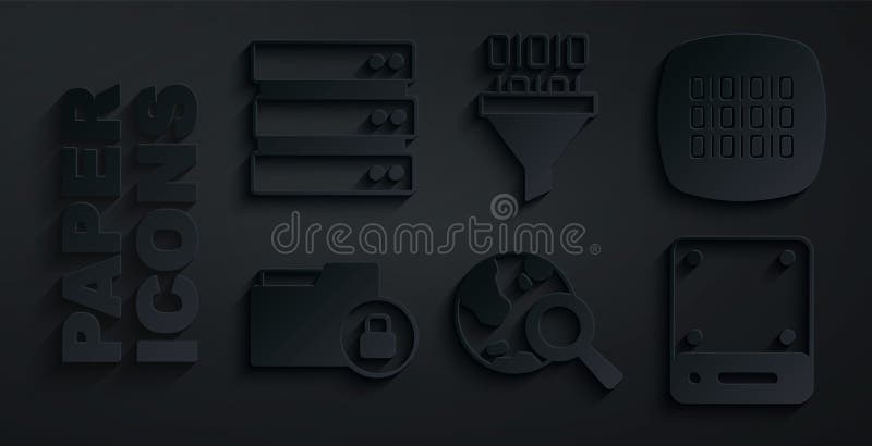 Set Search Globe, Binary Code, Folder and Lock, Server, and Icon ... Set Search Globe, Binary Code, Folder and Lock, Server, and Icon ...