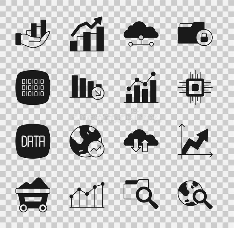 Set Search Globe, Financial Growth, Processor CPU, Network Cloud Connection, Decrease, Binary ...
