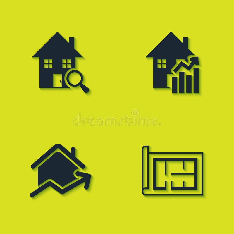 Set Search House, House Plan, Rising Cost of Housing and Icon. Vector ...