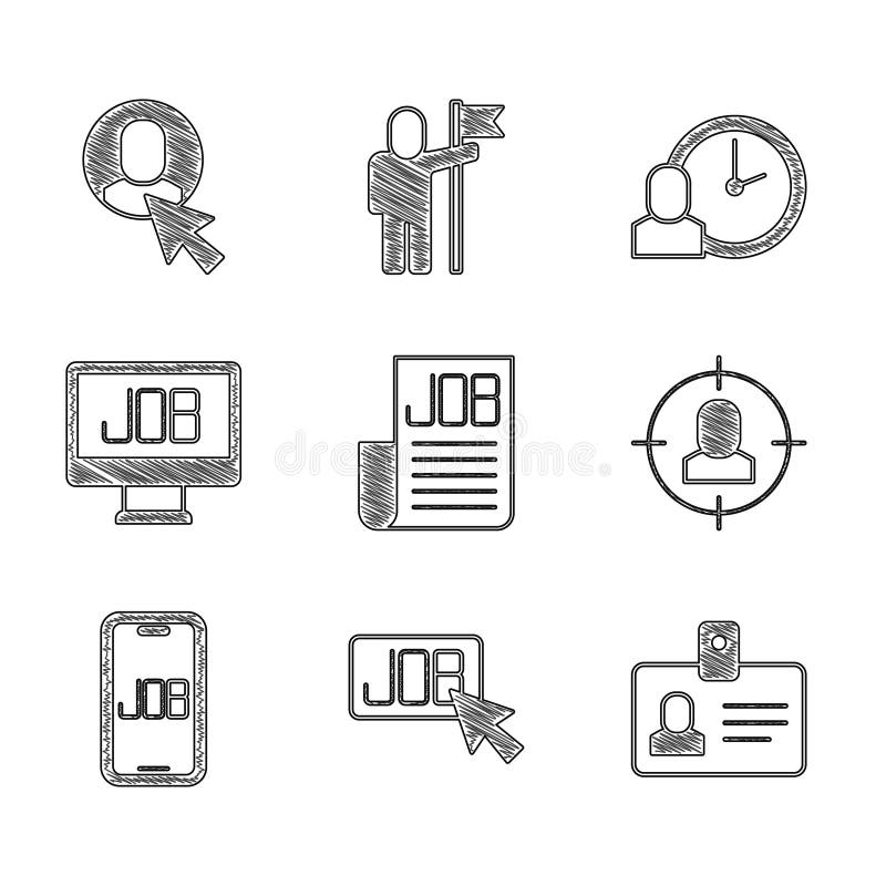 Set Search Job, Identification Badge, Head Hunting, Work Time and ...