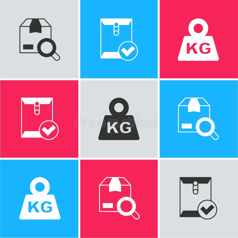Set Search Package, Envelope and Check Mark and Weight Icon. Vector ...