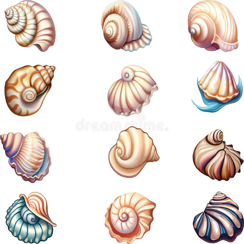 Seashells Vector Outline Set.Various Mollusk Sea Shells Stock ...