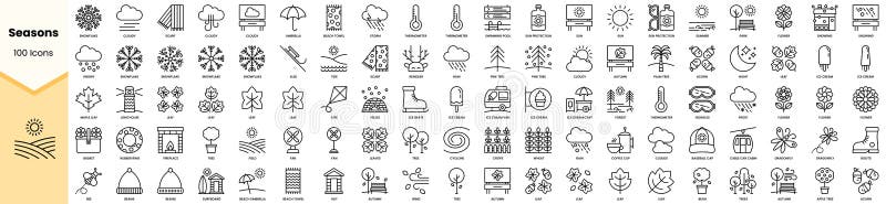 Set of Seasons Icons. Simple Line Art Style Icons Pack Stock Vector ...