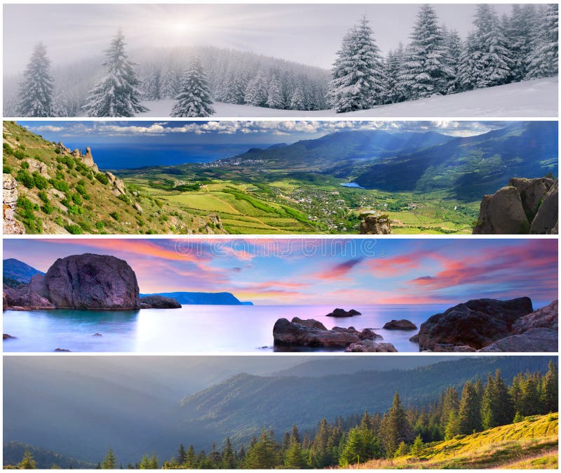 Set of the 4 Seasons Landscape Stock Image - Image of hill, mountain ...