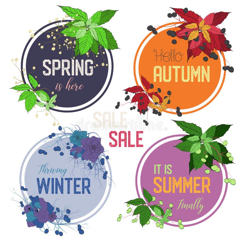 Set of 4 Seasons Decorated Frames Stock Vector - Illustration of ...