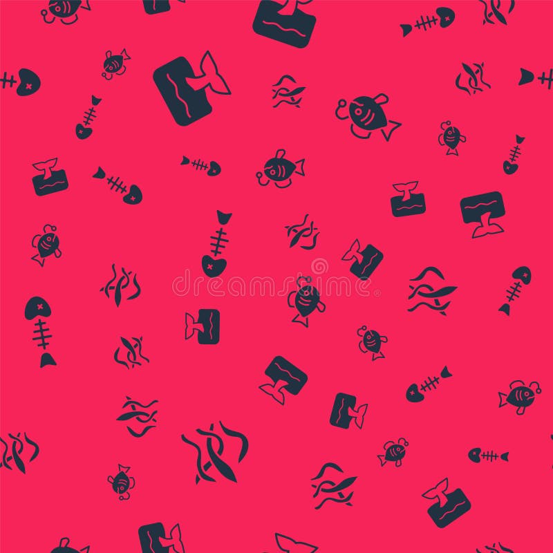 Set Seaweed, Whale Tail in Ocean Wave, Fish Skeleton and Tropical Fish ...