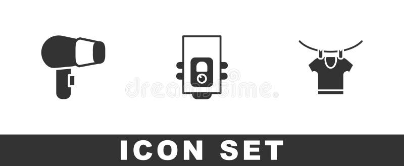 Set Secador De Pelo Caldera De Gas Y Secado Ropa Icono. Vector ...
