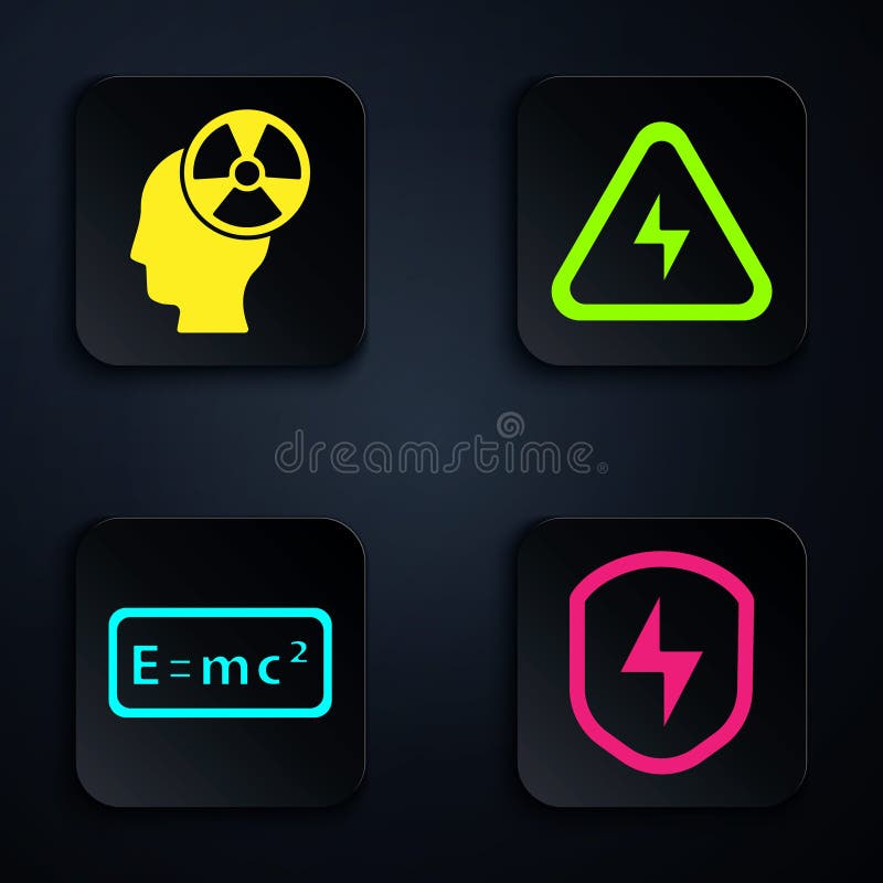 Set Secure Shield with Lightning, Head and Radiation Symbol, Equation ...