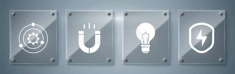 Set Secure Shield with Lightning, Light Bulb with Concept of Idea ...