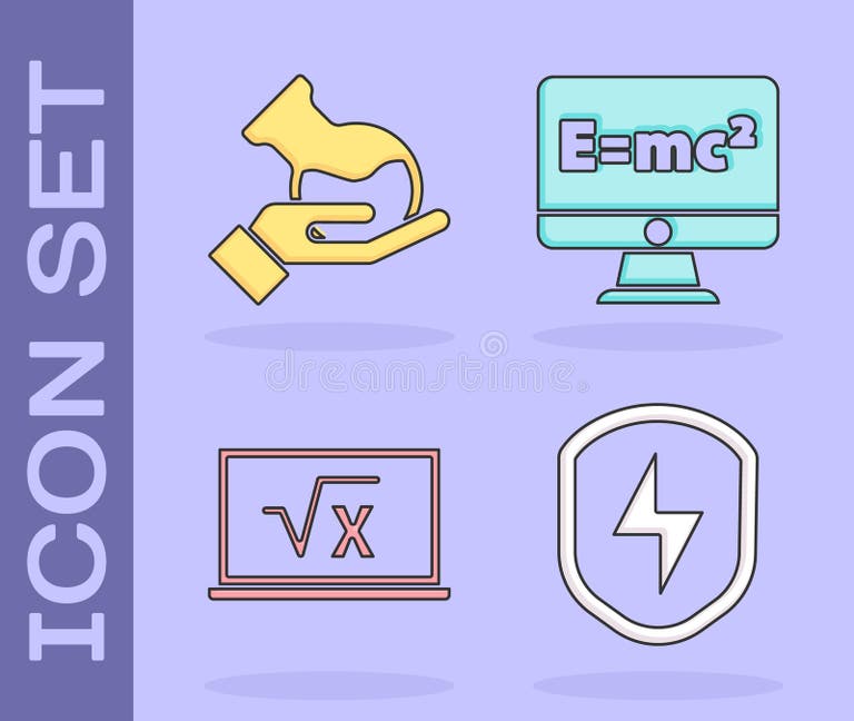 Set Secure Shield with Lightning, Test Tube and Flask, Square Root of X ...