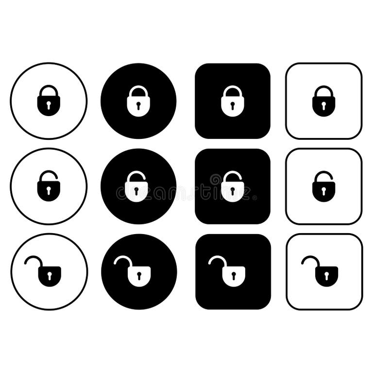 Set of Security Buttons with Lock Icons. Open and Closed Padlock Icons ...