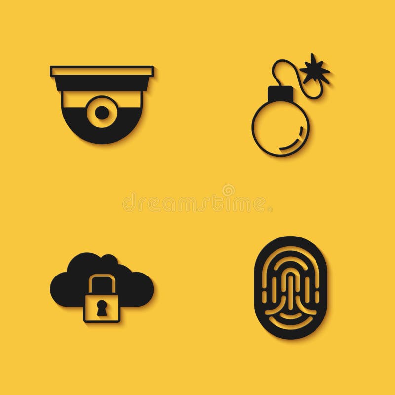 Set Security Camera, Fingerprint, Cloud Computing Lock and Bomb Icon ... Set Security Camera, Fingerprint, Cloud Computing Lock and Bomb Icon ...