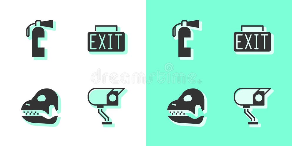 Set Security Camera, Fire Extinguisher, Dinosaur Skull and Exit Sign ...