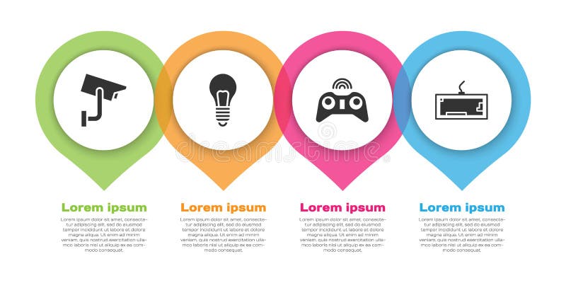 Set Security Camera, Light Bulb with Concept of Idea, Wireless Gamepad ...