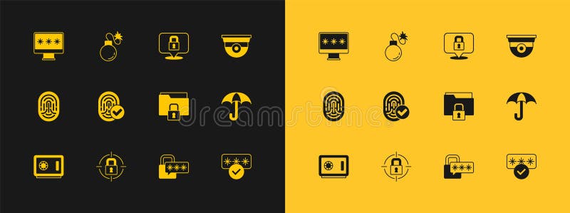 Set Security Camera, Lock, Folder and Lock, Cyber Security, Fingerprint ... Set Security Camera, Lock, Folder and Lock, Cyber Security, Fingerprint ...