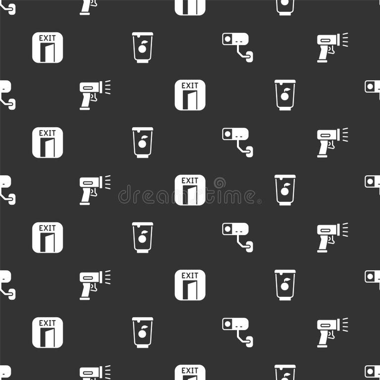 Set Security Camera, Scanner Scanning Bar Code, Fire Exit and Yogurt ...