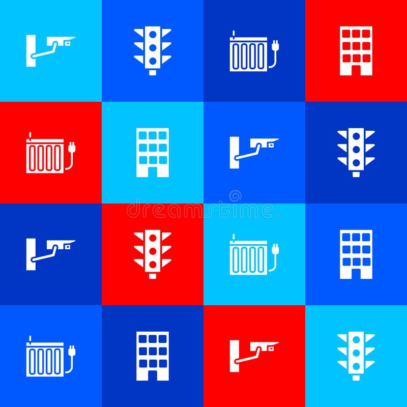 Set Security Camera, Traffic Light, Heating Radiator and House Icon ...