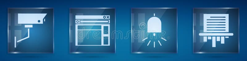 Set Security Camera, Website Template, Ringing Alarm Bell and Paper ...