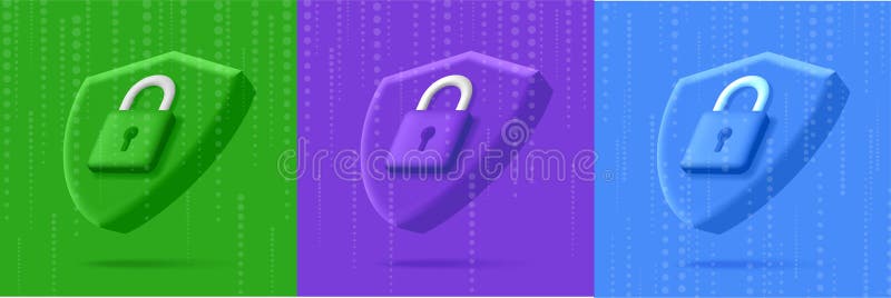Set of Security Icons with 3d Shield Shape with Padlock, Isometric 3d ...