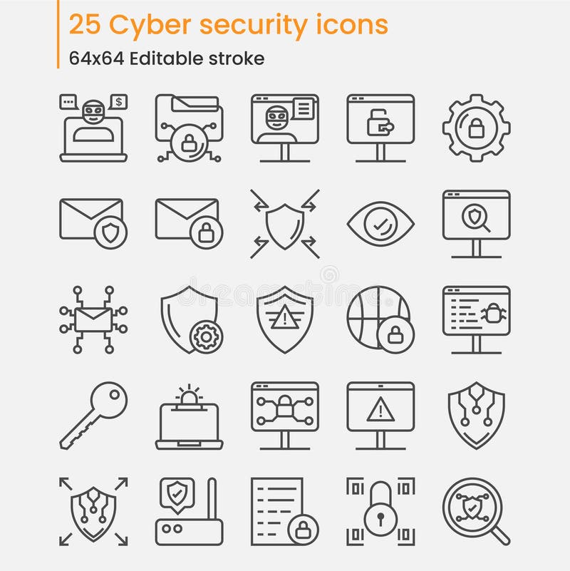 Set of Security Outline Icons Stock Illustration - Illustration of ...