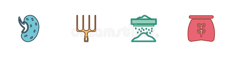 Set Seed, Garden Pitchfork, Sifting Flour and Bag of Icon. Vector Stock ...
