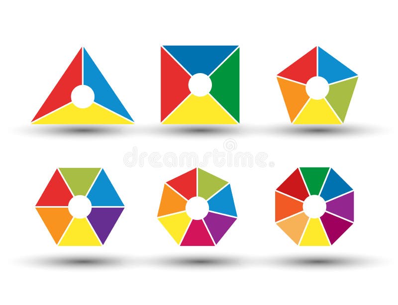 Set of Segmented Diagrams with 3, 4, 5, 6, 7 and 8 Parts of Different ...