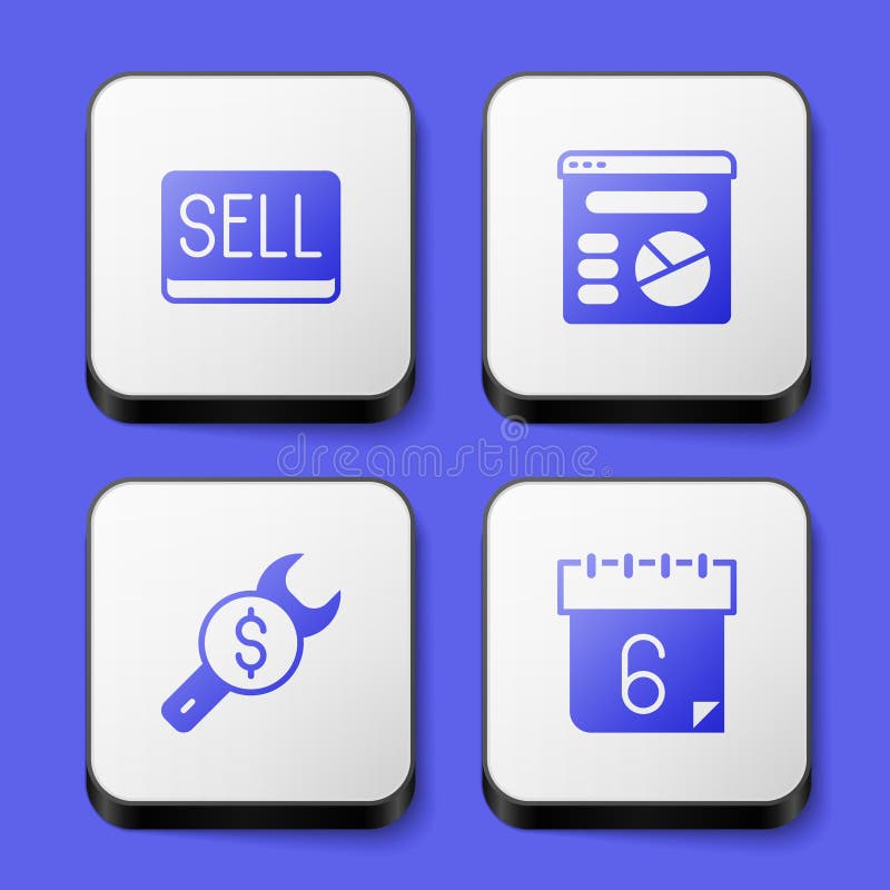 Set Sell Button, Pie Chart Infographic, Repair Price and Calendar Icon ...