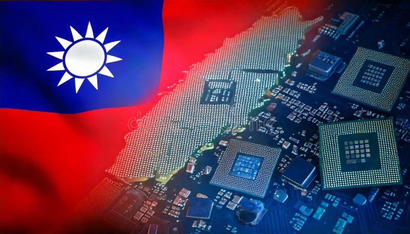 Set of Semiconductors Against the Background of the Map and Flag of ...