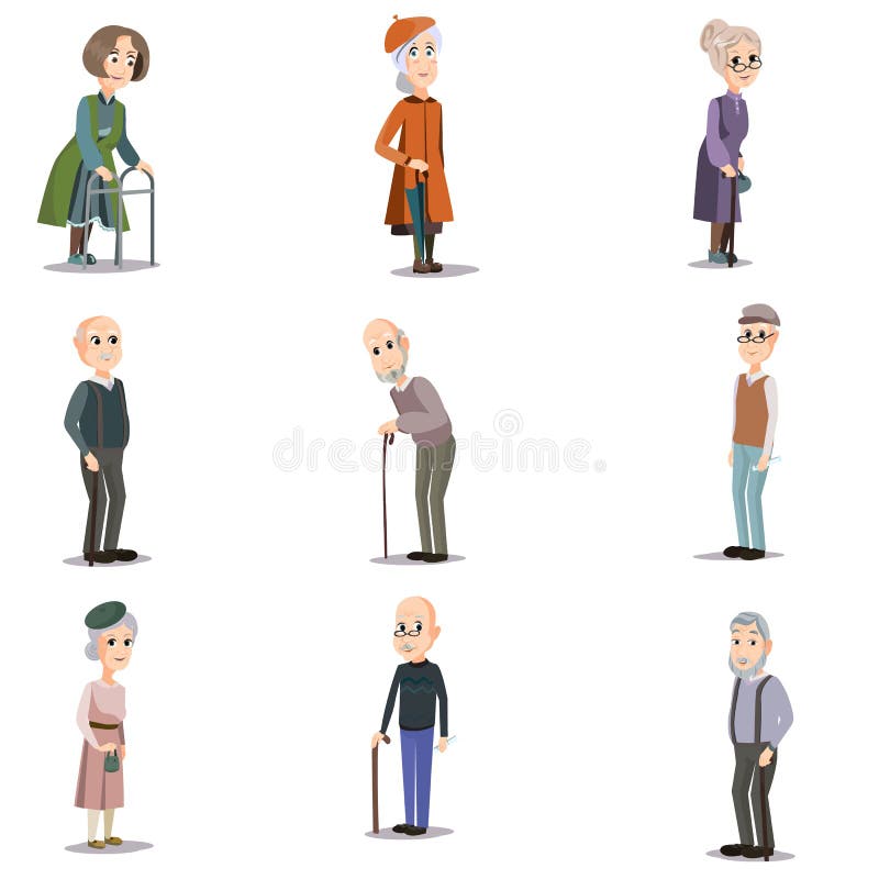 Set of Senior Old People in Different Situations and Position Stock ...