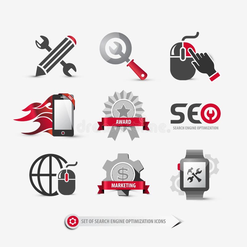 Set of seo icons stock vector. Illustration of application - 115133583